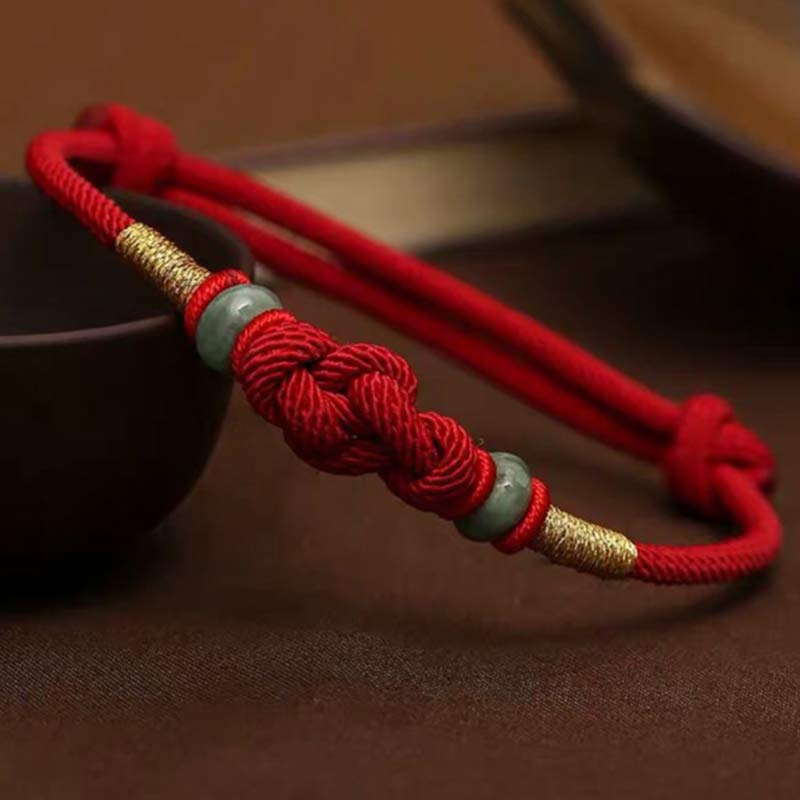 Bring Good Luck Red String Jade Fortune Knot Braided Couple Bracelet ...